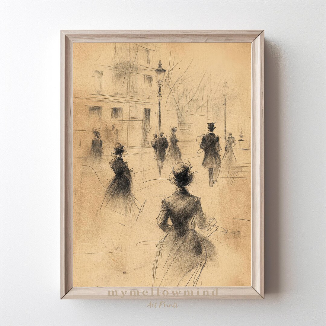 Victorian Era Sketch Art Print Classic Street Scene Printable Art ...