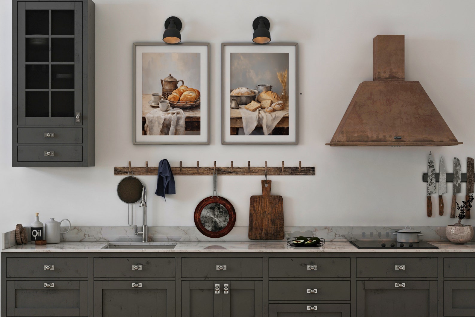 Rustic Bread Art Print Set of 3 Vintage Kitchen Wall Decor Bakery Art ...