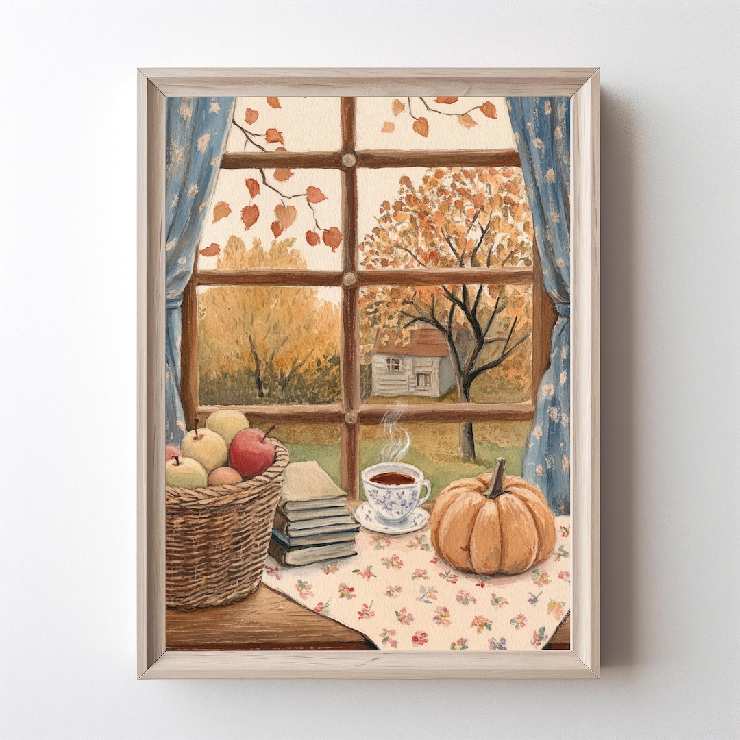 Cozy Autumn Art Autumn Window Print Rustic Fall Decor With Pumpkin ...