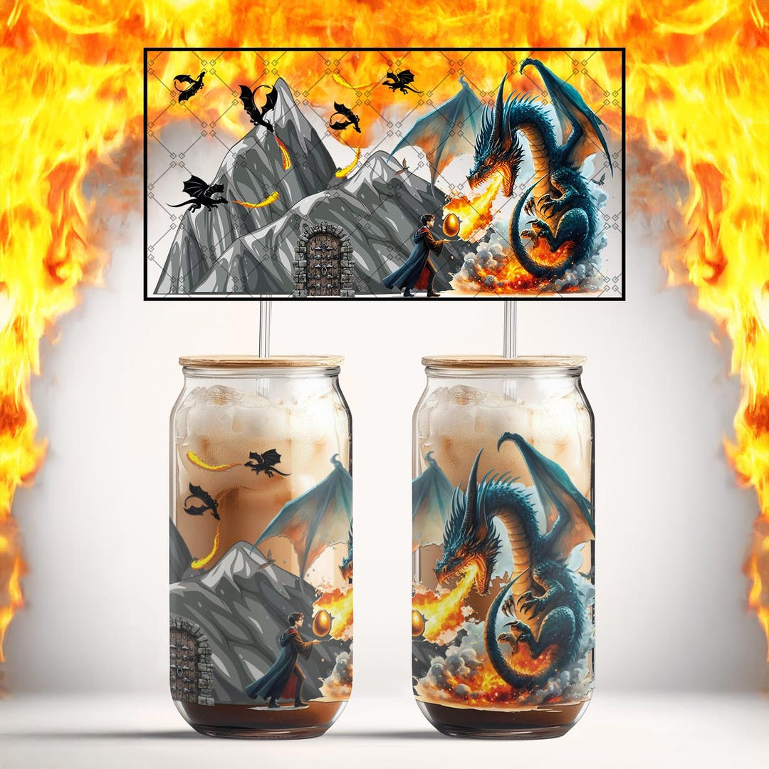 Harry Wizard Boy Dragon Libby Glass - Potter Movie Book Aesthetic Autumn Drinks Cold Cup Travel ...