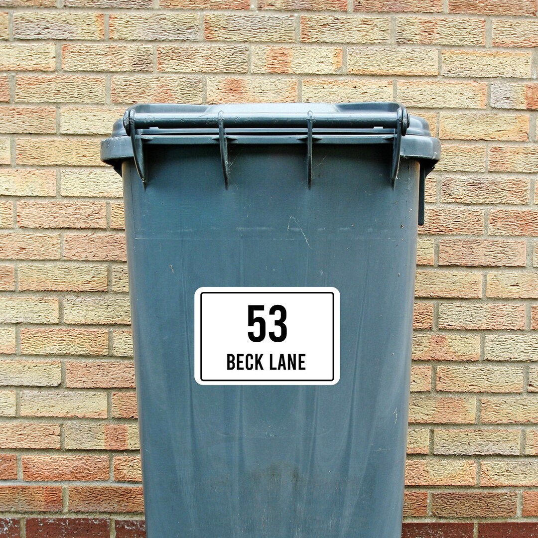 Personalised Bin Stickers Simple Black Text Recycle Label House Name ...