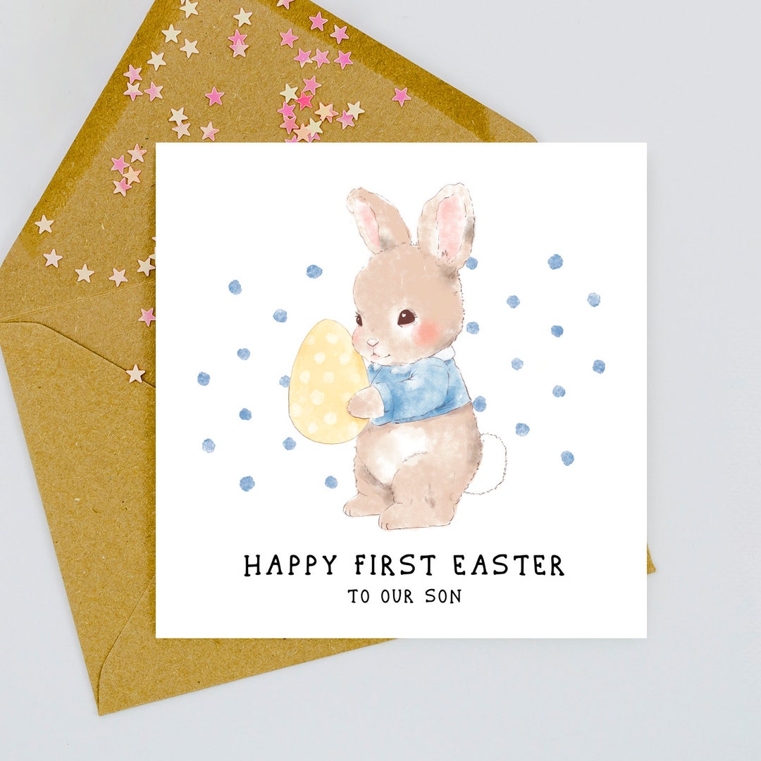 Happy First Easter to Our Son Square Card Watercolour Bunny Rabbit ...