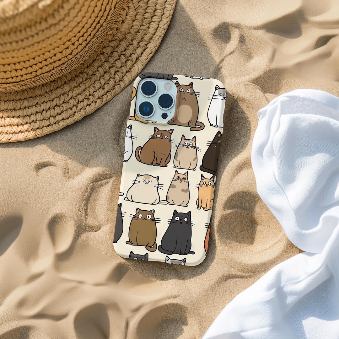 Cute Cartoon Cats iPhone Case, Cute Cats iPhone 14 Case, Cat Faces ...
