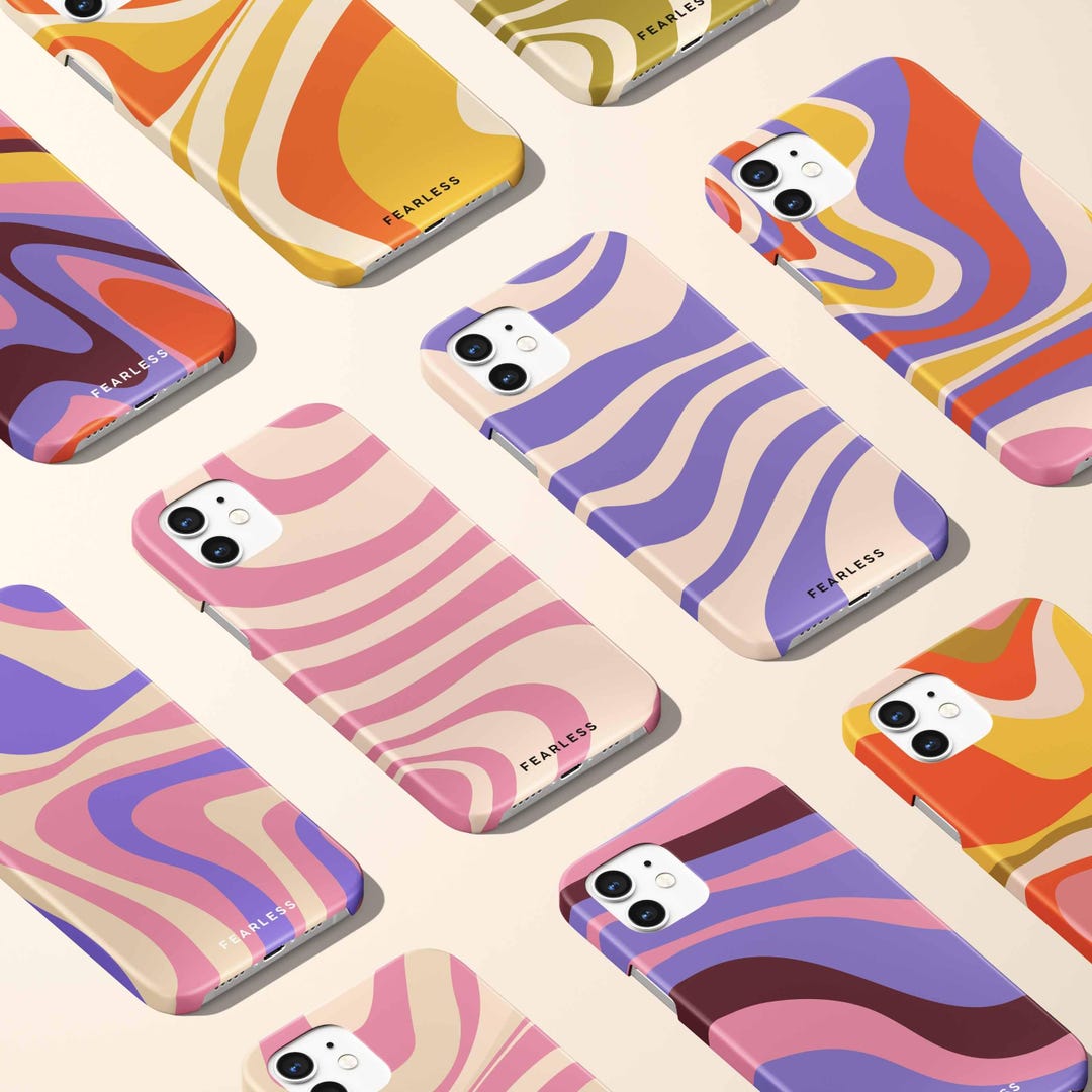 Retro Groovy Wavy Funky Colourful Lines for iPhone 16 15 14 13 12 11 ...