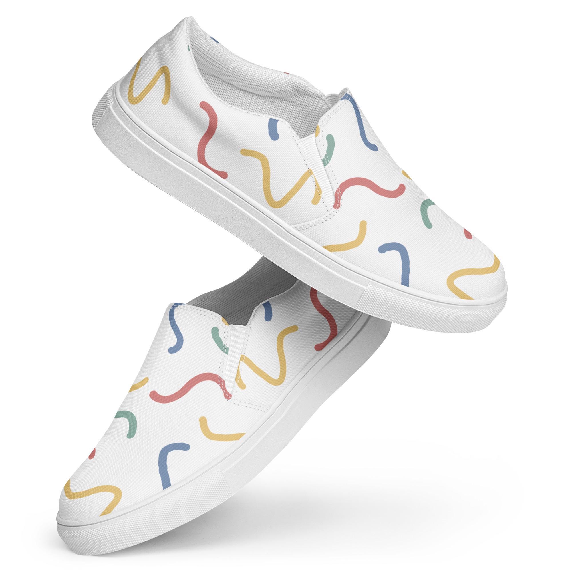 Colorful Squiggle Lines Sneakers for Women Vans Inspired Design, Funky ...