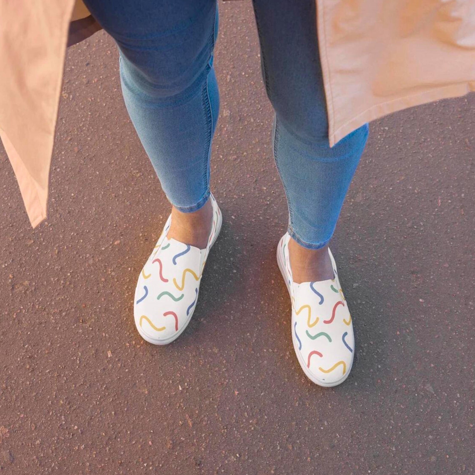 Colorful Squiggle Lines Sneakers for Women Vans Inspired Design, Funky ...