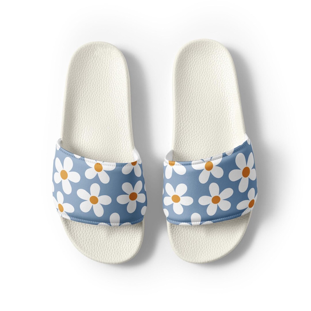 Dainty Blue Daisies Slides for Women, Blue Daisy Slides for Women ...