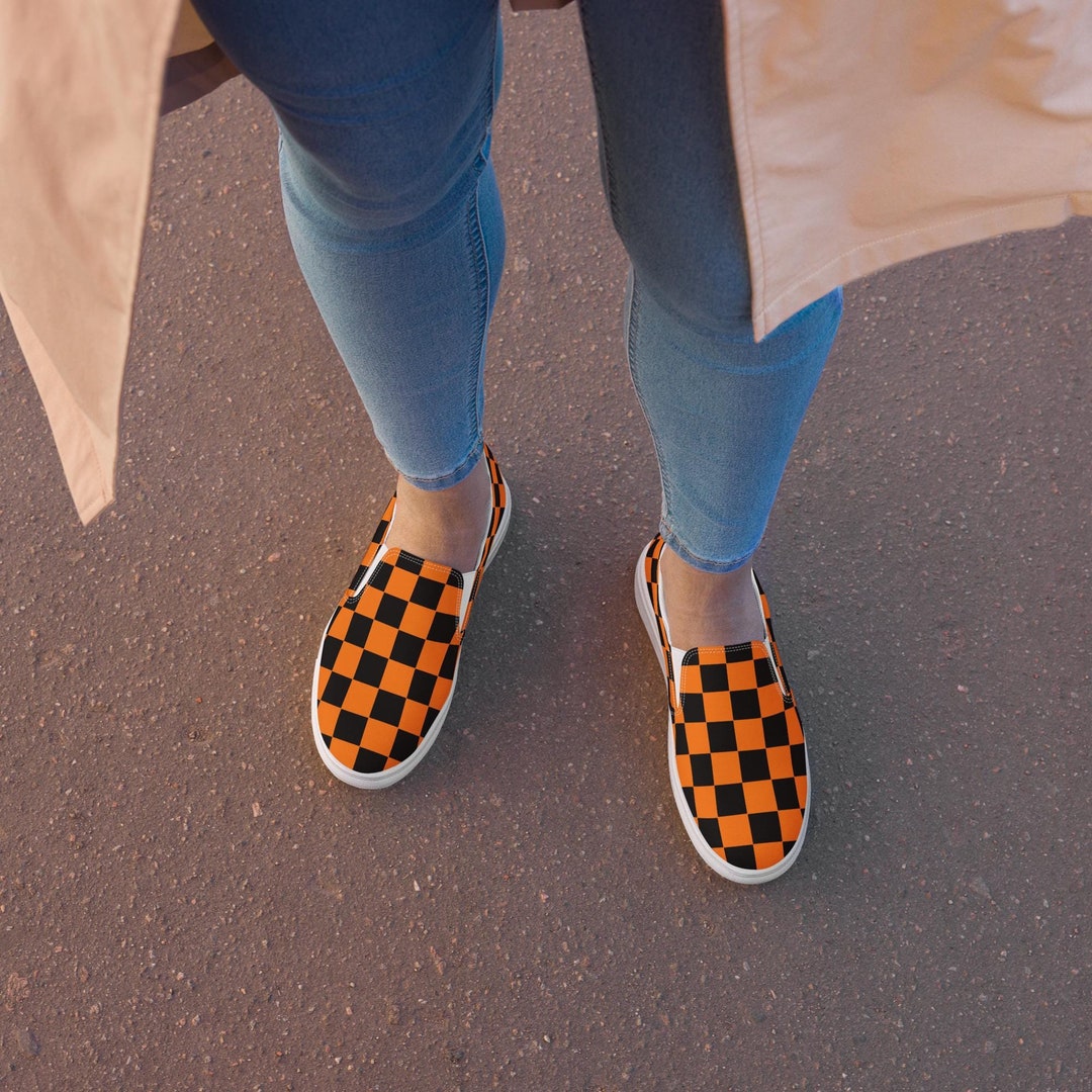 HALLOWEEN CHECKER Van's Style Slip on Shoes, Halloween Vans, Halloween ...