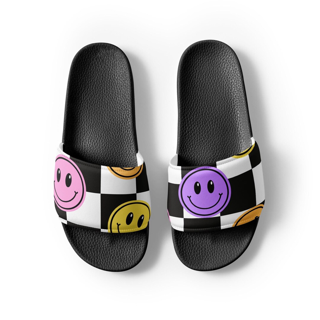 Retro Checker Smiley Face Slides, Checker Slides, Smiley Face Slides ...