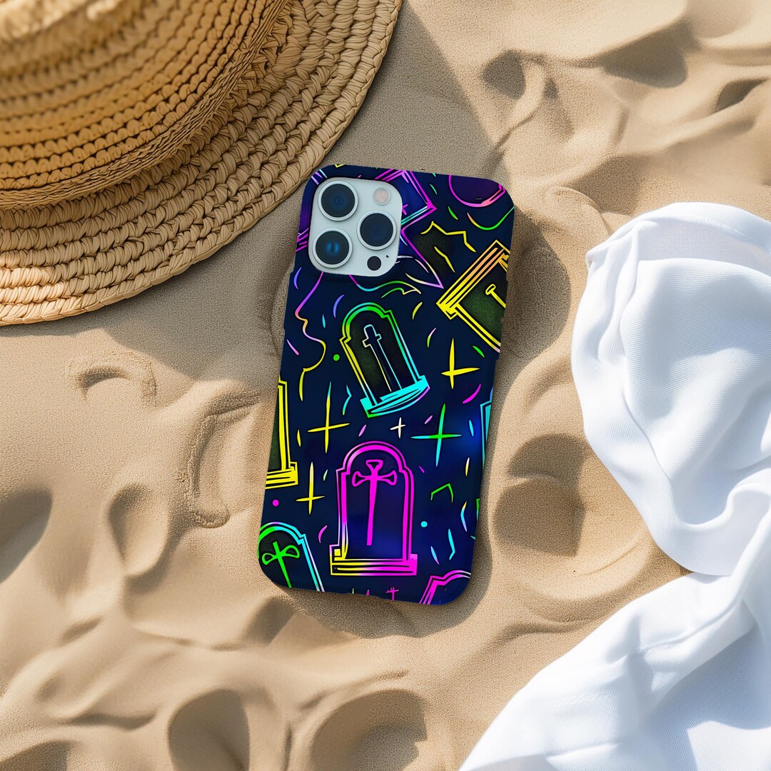 Glow-in-the-dark Spooky Neon Tombstone iPhone Case, Haunted Graveyard ...