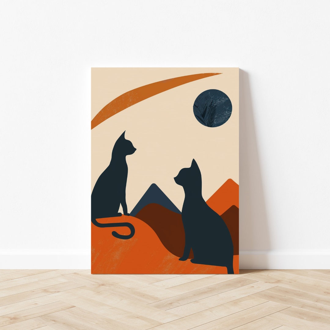 TWO CATS SUNSET Modern Digital Wall Art, Trendy Wall Art Print, Beige ...