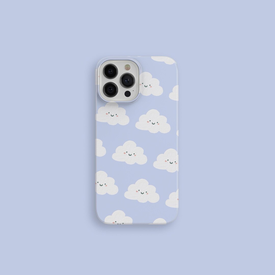 Cute Clouds iPhone 14 Case, Smiley Clouds iPhone 13 Case, Smiley Face ...