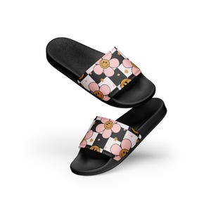 Retro Checker Slides, Retro Checker Slippers, Checker Smiley Face Slip ...
