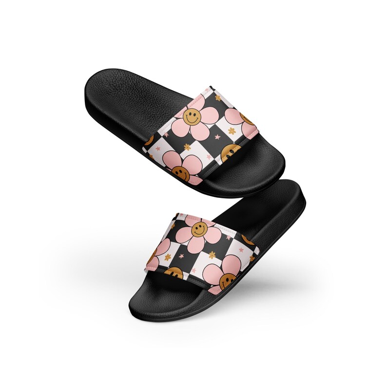 Retro Checker Slides, Retro Checker Slippers, Checker Smiley Face Slip ...