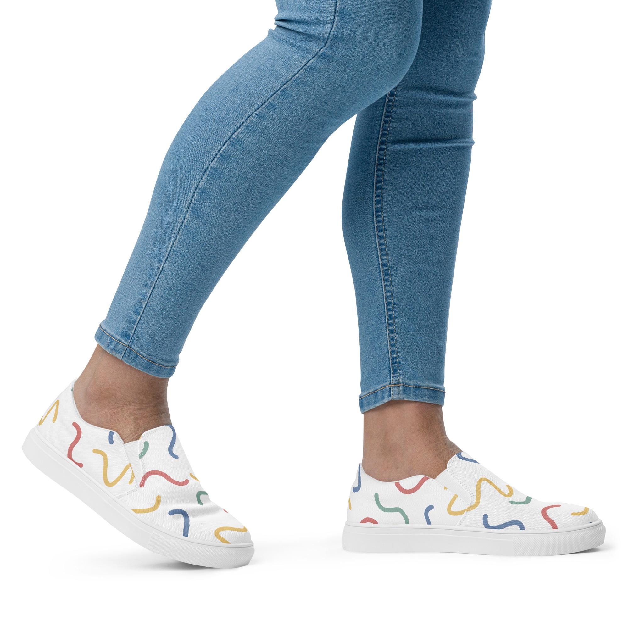 Colorful Squiggle Lines Sneakers for Women Vans Inspired Design, Funky ...