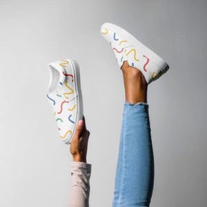 Colorful Squiggle Lines Sneakers for Women Vans Inspired Design, Funky ...