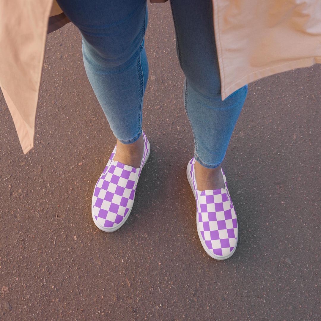 PURPLE Checker Vans Style Slip Ons, Large Purple Checker Vans, Purple ...