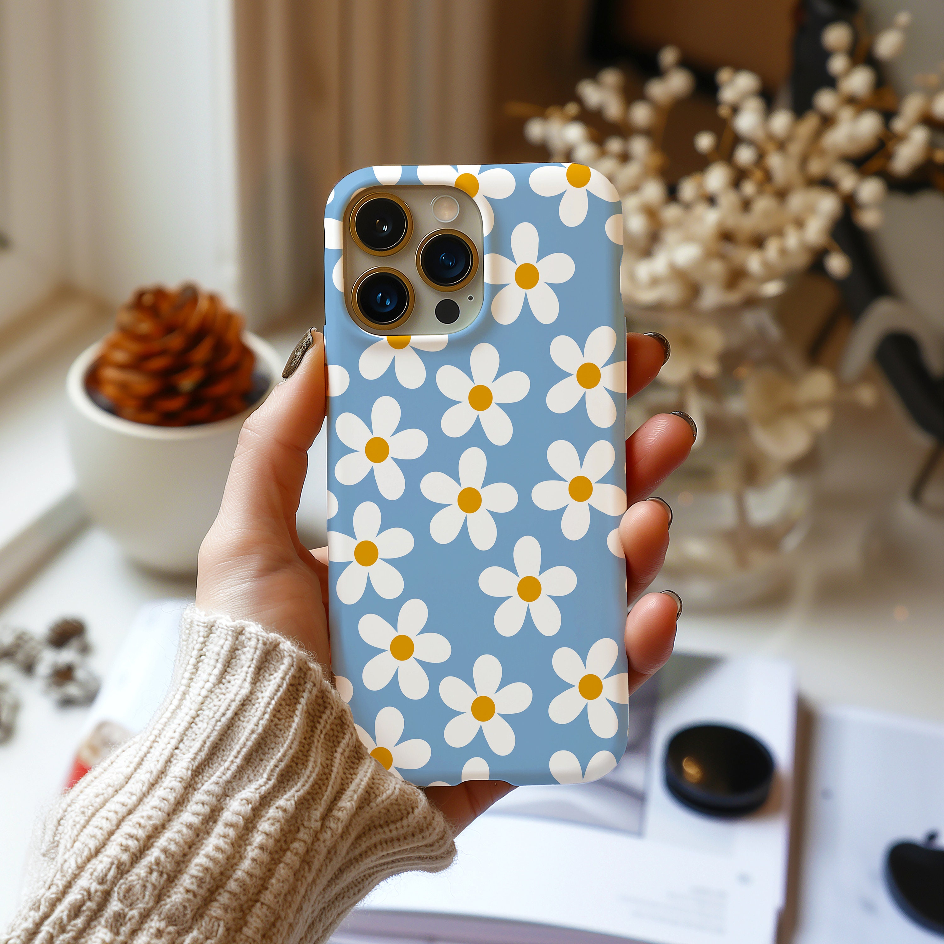 DAINTY BLUE DAISIES Phone Case Blue Daisies Phone Case for iPhone 15 14 13 12 11 Boho Blue Daisy ...