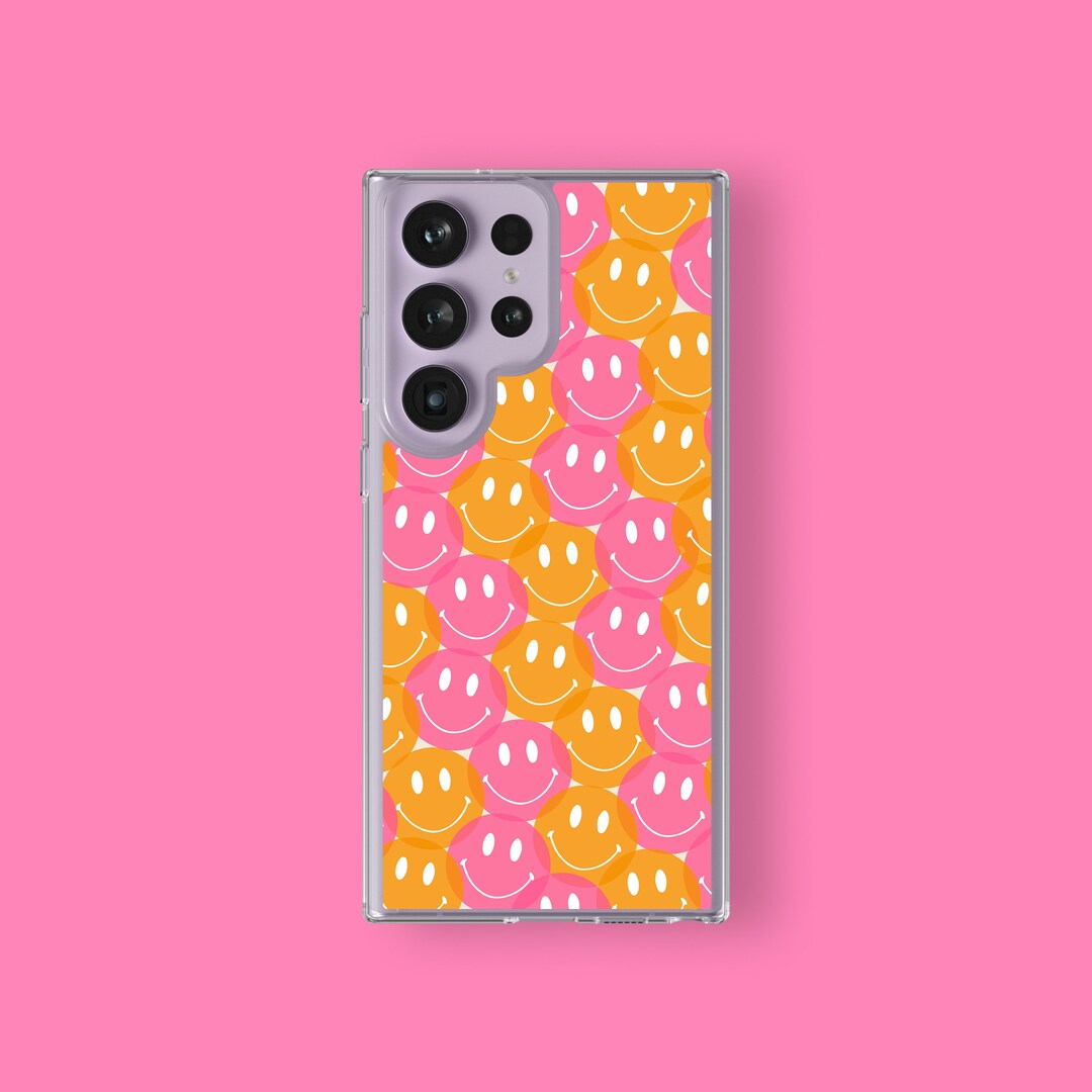 SMILEY FACE Clear Case for Samsung® Pink Orange Smiley Face Case for ...