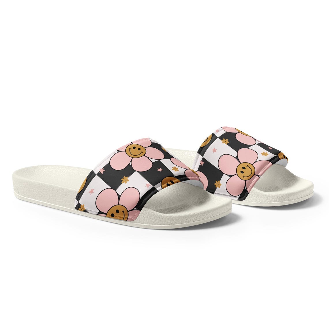 Retro Checker Slides, Retro Checker Slippers, Checker Smiley Face Slip ...