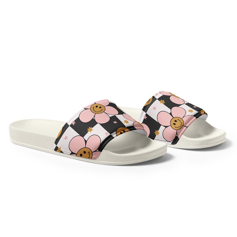 Retro Checker Slides, Retro Checker Slippers, Checker Smiley Face Slip ...