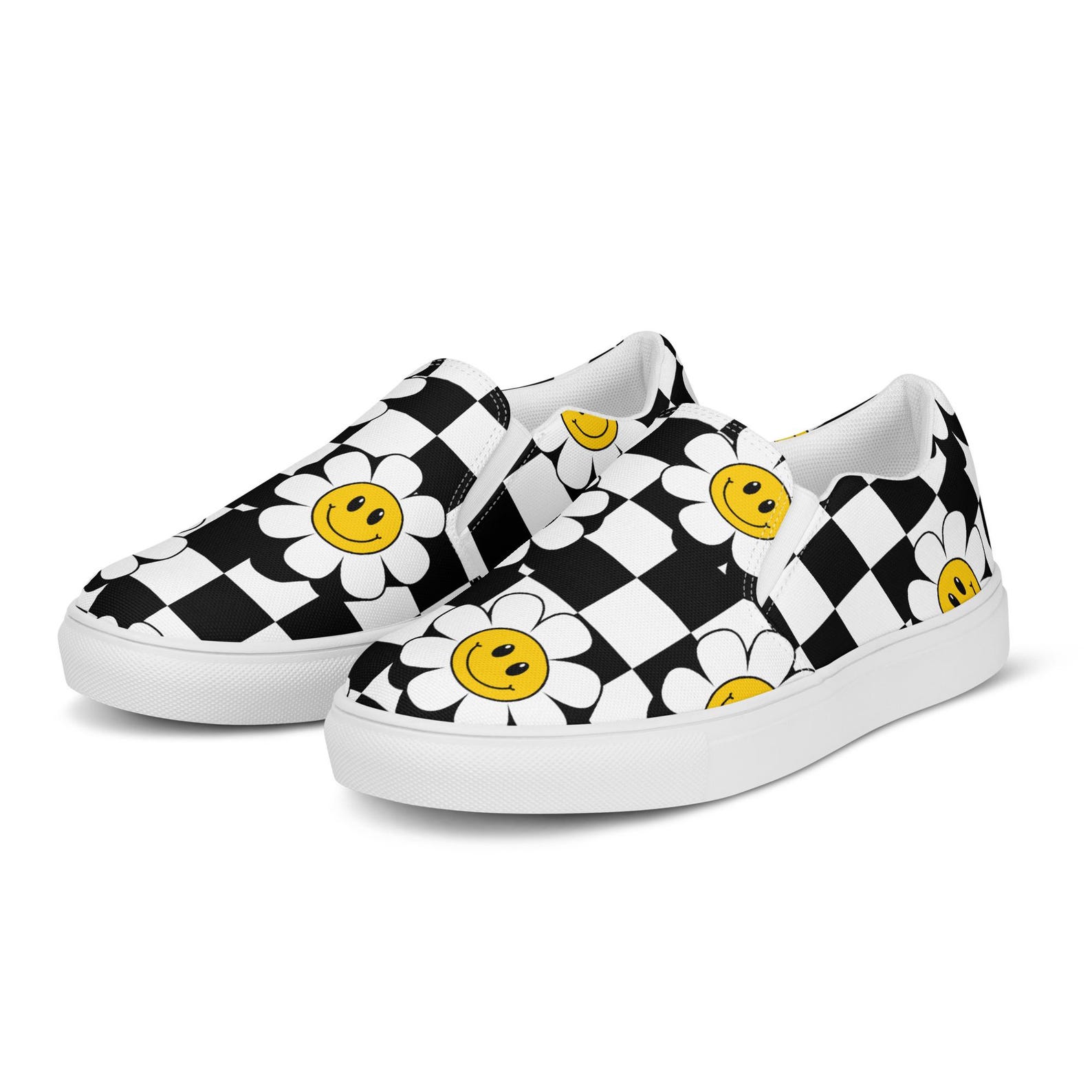 DAISY RETRO CHECKER Womens Slip-on Canvas Shoes, Smiley Face Daisy ...