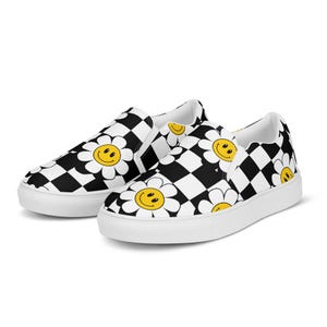 DAISY RETRO CHECKER Women’s Slip-on Canvas Shoes, Smiley Face Daisy ...
