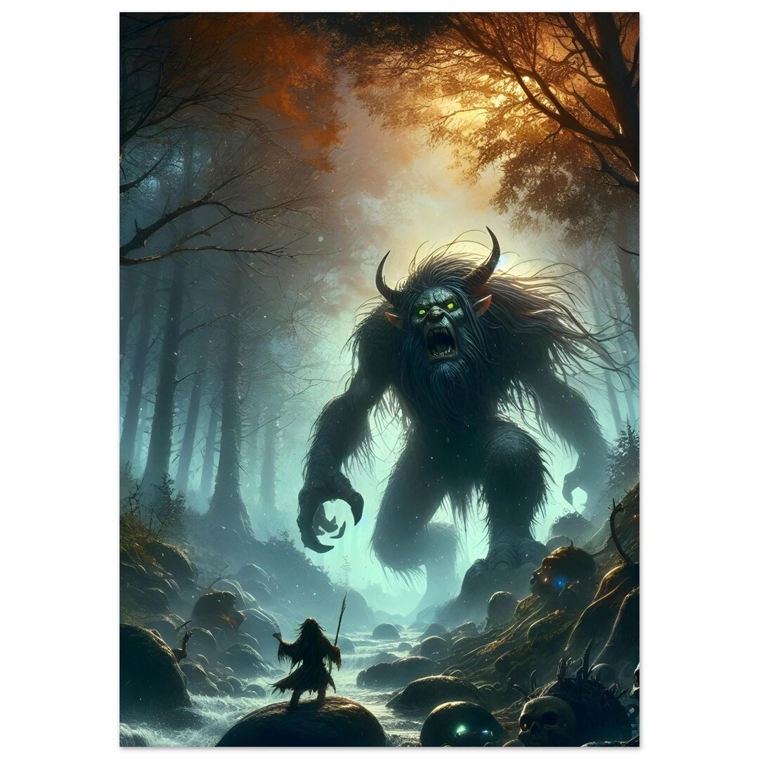 Eerie Norwegian Troll Poster - Scary Dark Forest Art | Scary Wall Decor ...