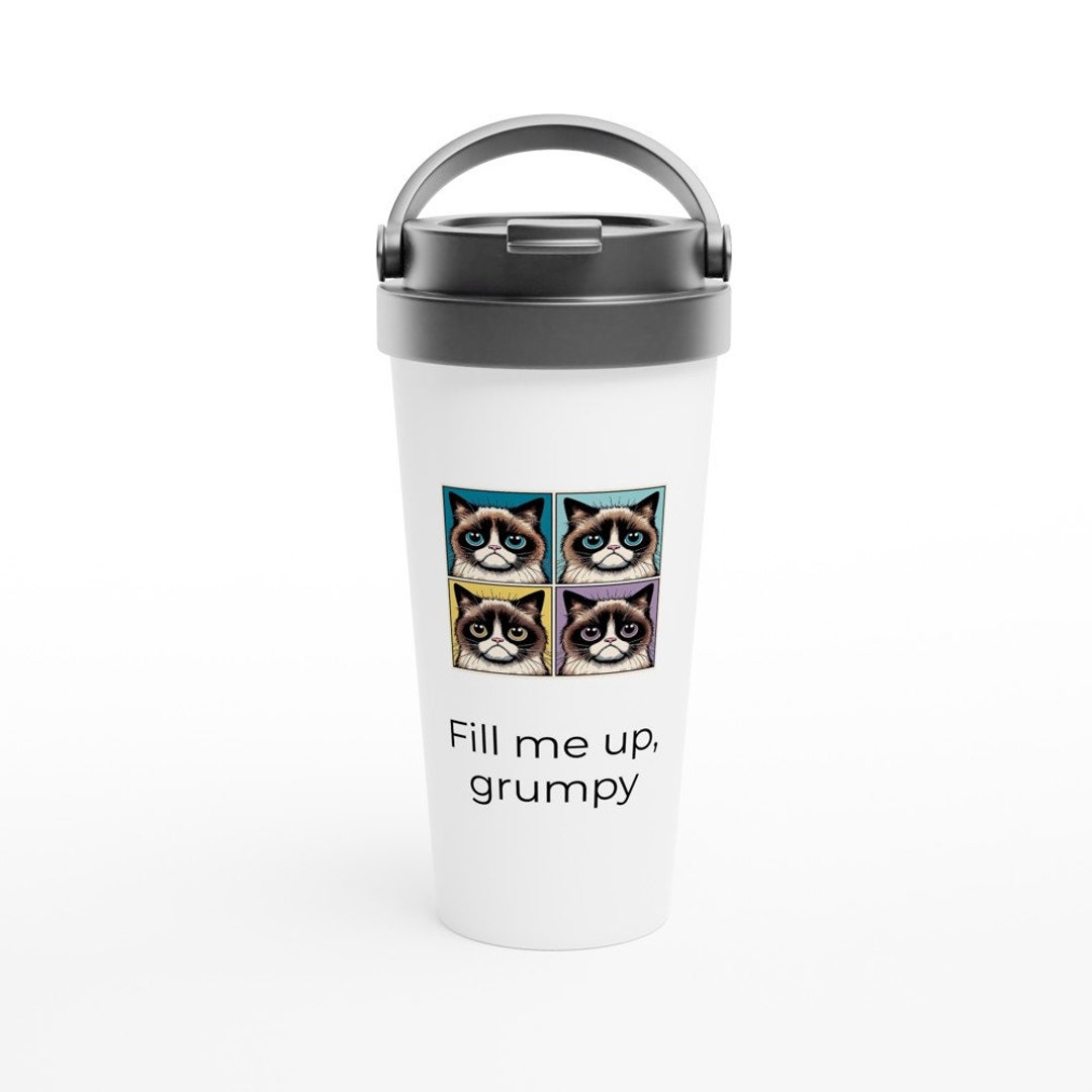 Funny Grumpy Cat Travel Mug - Pop Art Stainless Steel Coffee & Tea ...