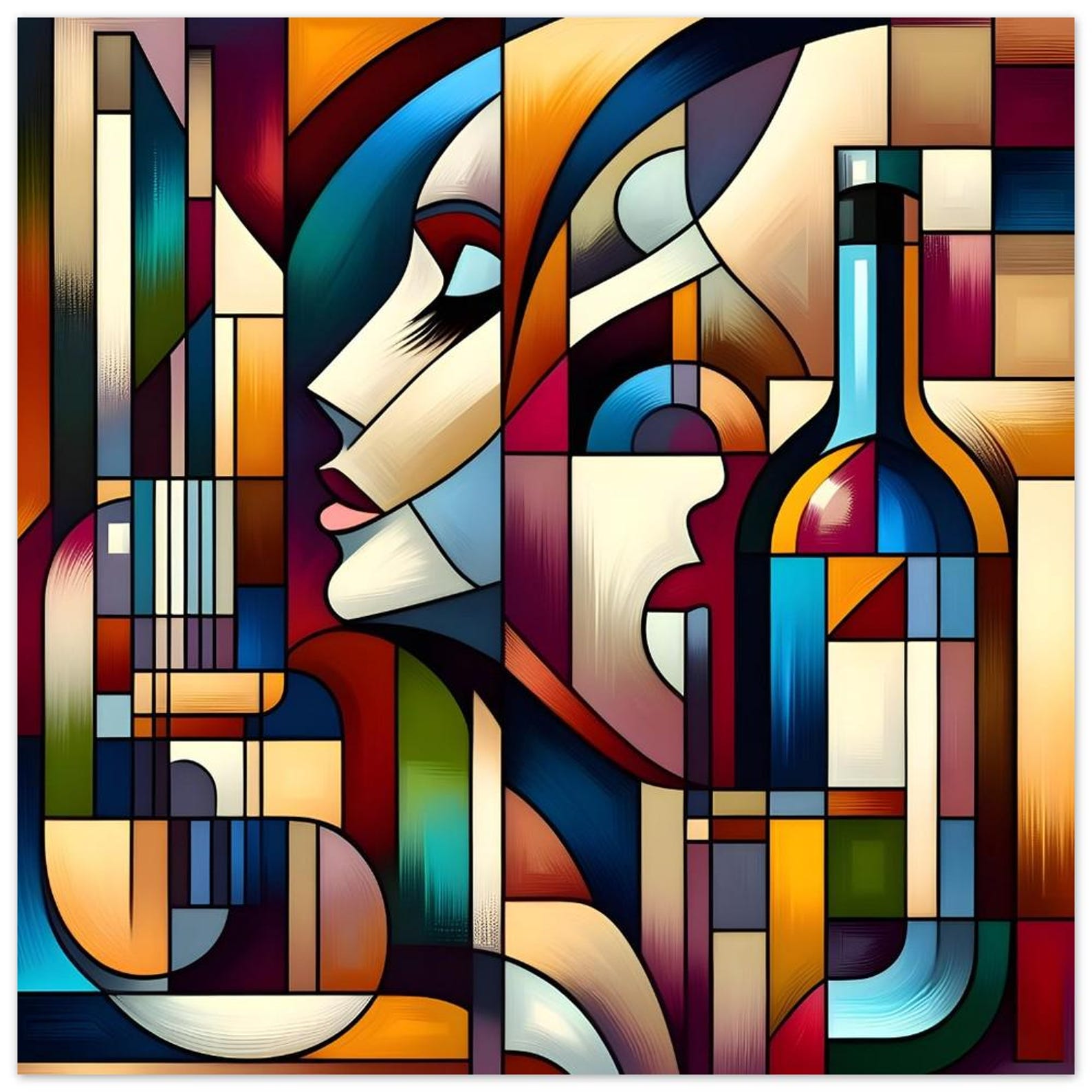 Elegant Cubism Wall Art Poster - Artistic Profile of a Woman ...