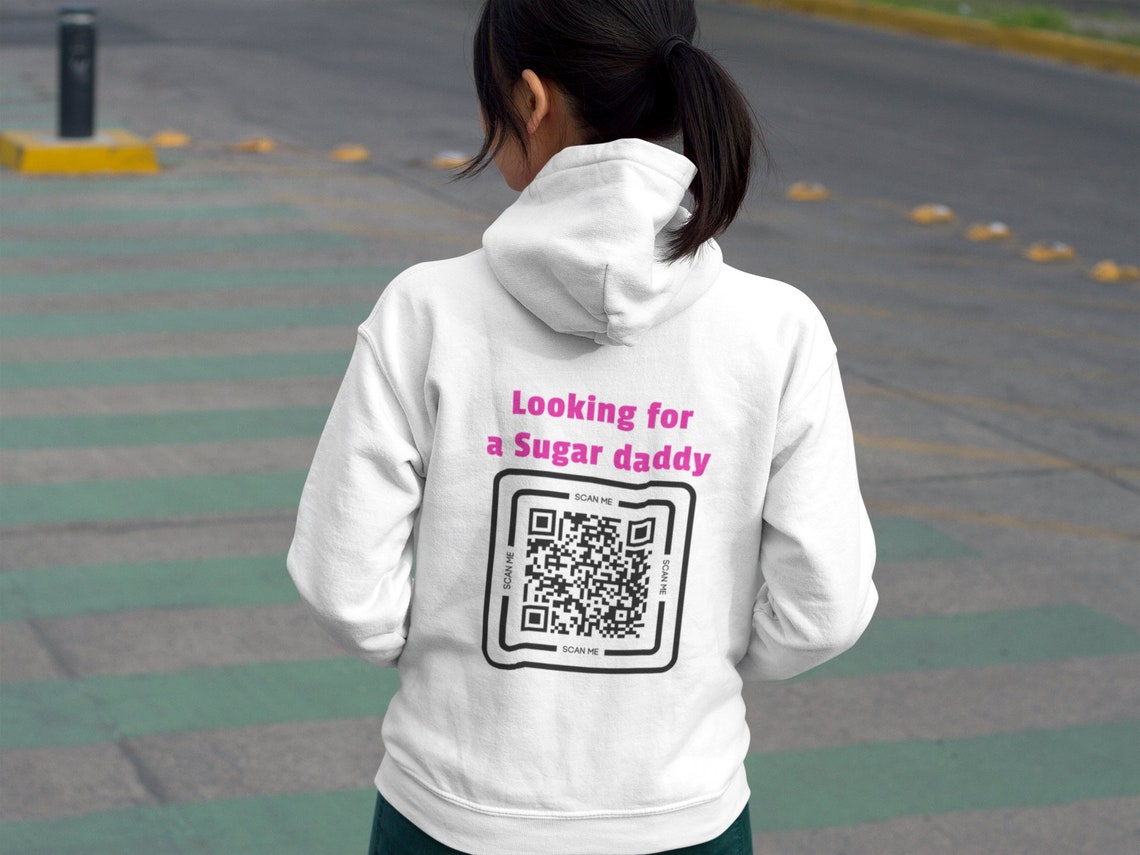 Your Own Personalised Comfy Sugar Daddy Custom QR Code Woman Hooded ...