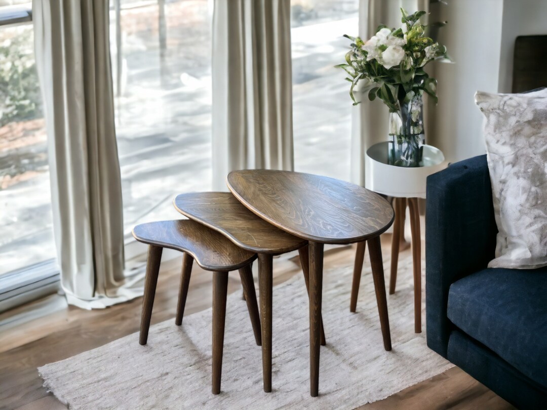 Elegant Wooden Egg Shape Nesting Tables Handcrafted Mid-century Modern ...