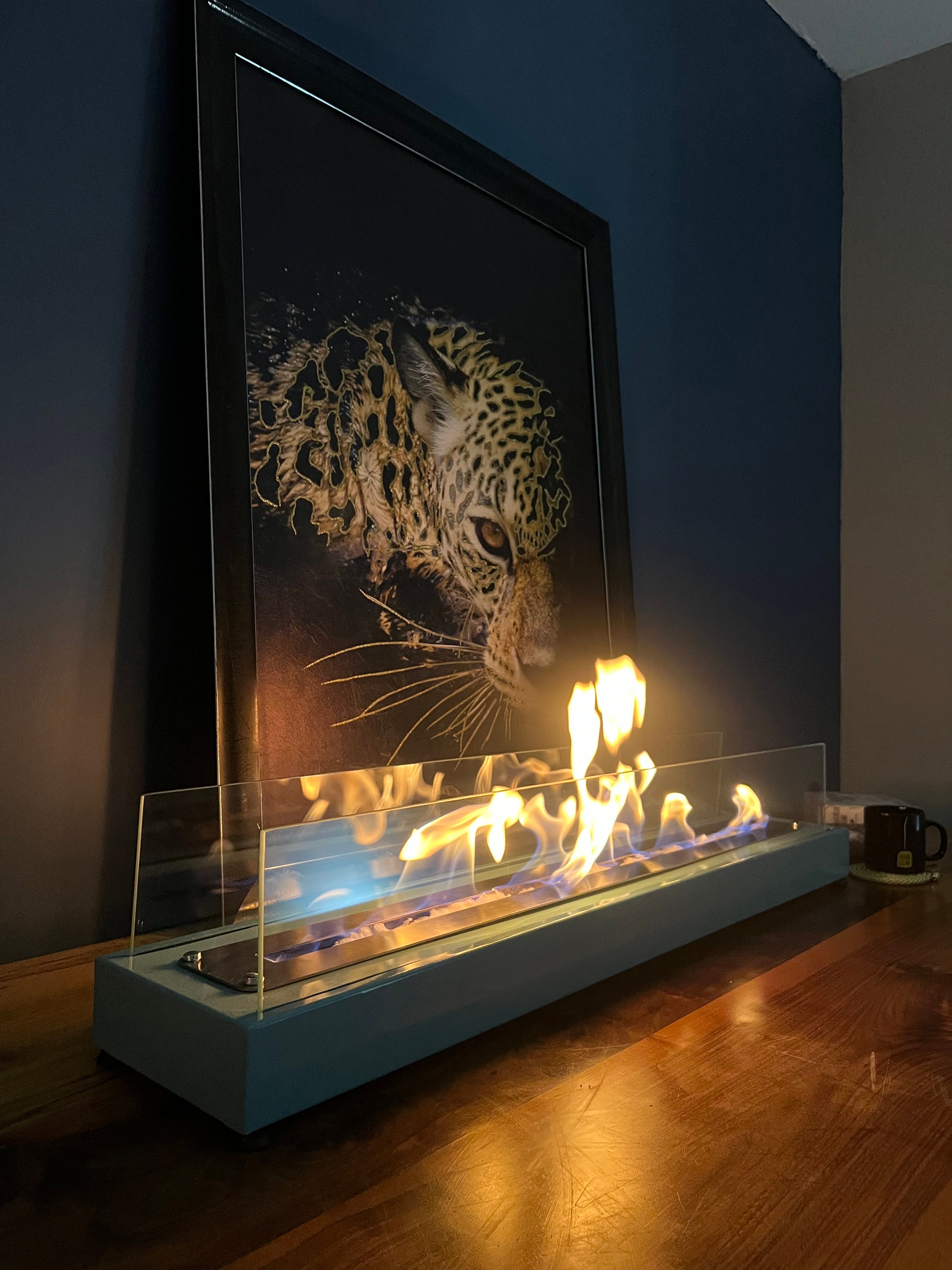 Handmade Table Top Fireplace Turquoise Fire Pit Bioethanol Fireplace ...