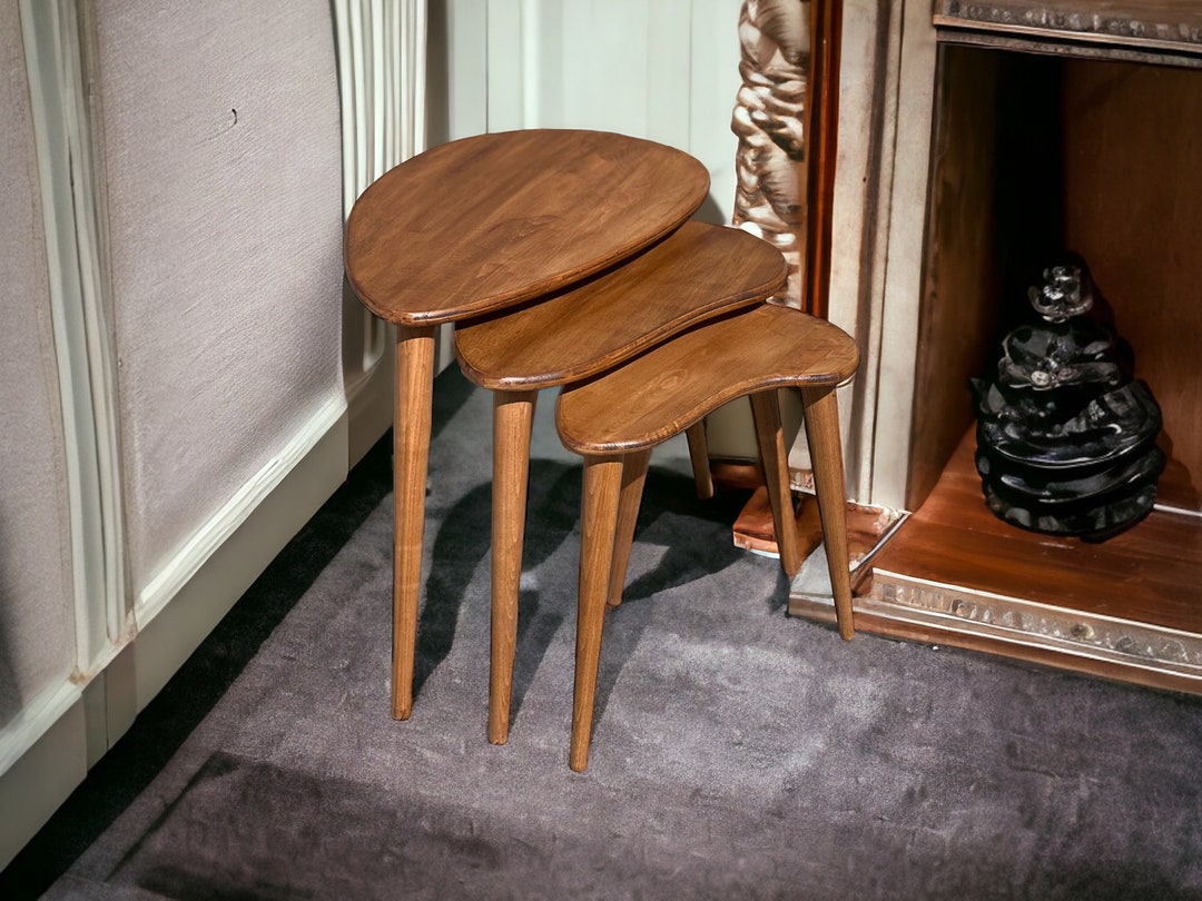 Mid-century Modern Walnut Nesting Tables: Egg Shape Coffee Table Set ...