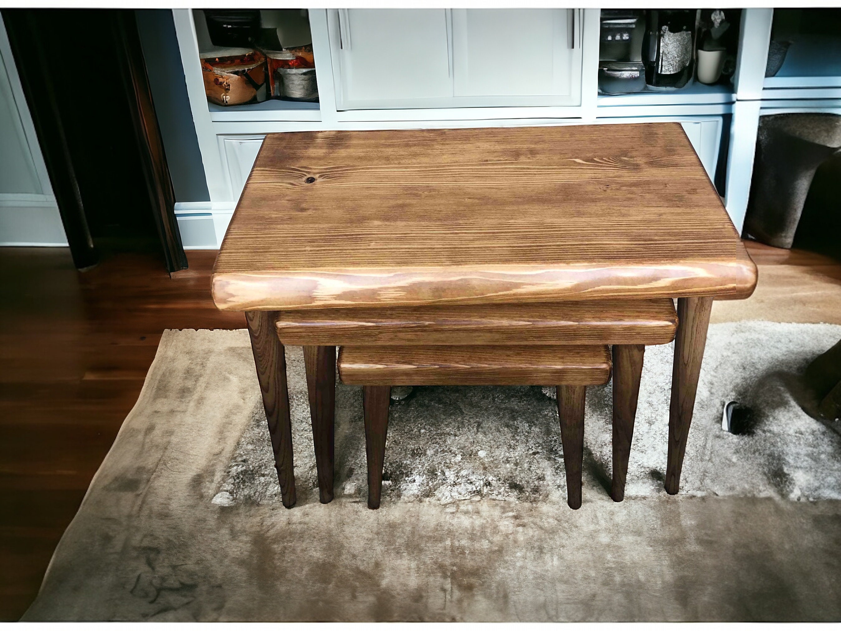 Handcrafted Walnut Nesting Coffee Table Set: Rustic Modern Living Room ...