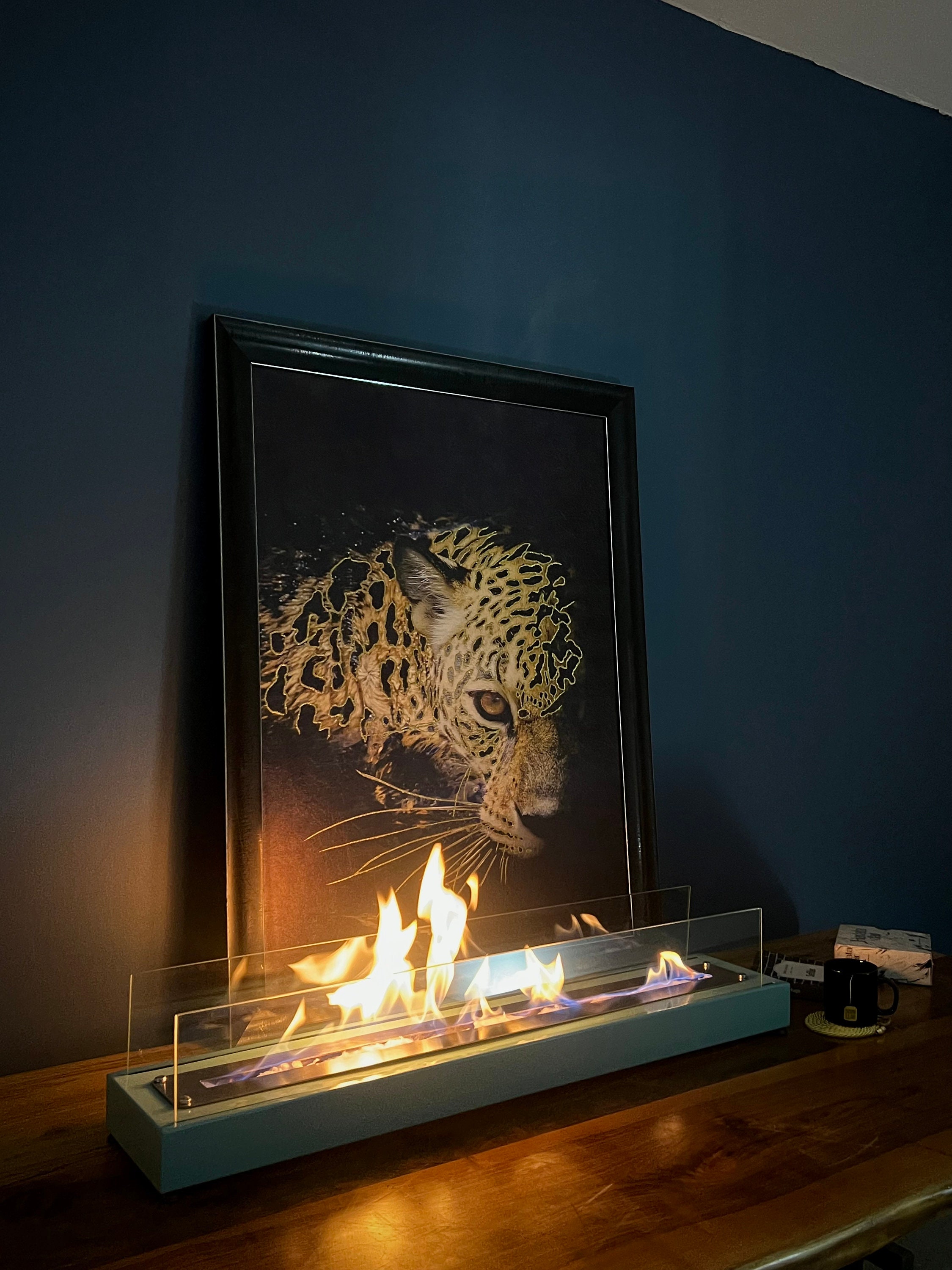 Handmade Table Top Fireplace Turquoise Fire Pit Bioethanol Fireplace ...