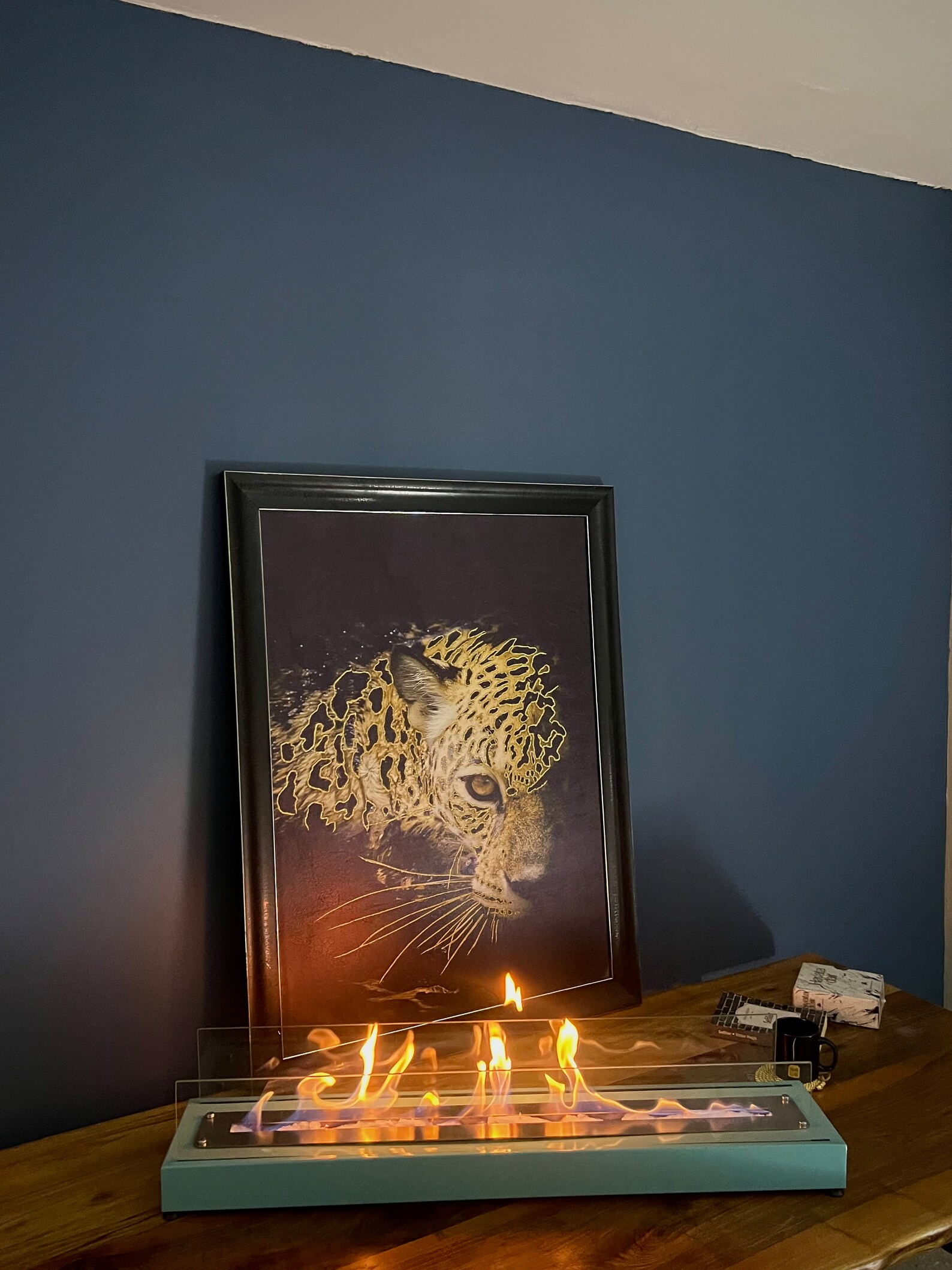 Handmade Table Top Fireplace Turquoise Fire Pit Bioethanol Fireplace ...