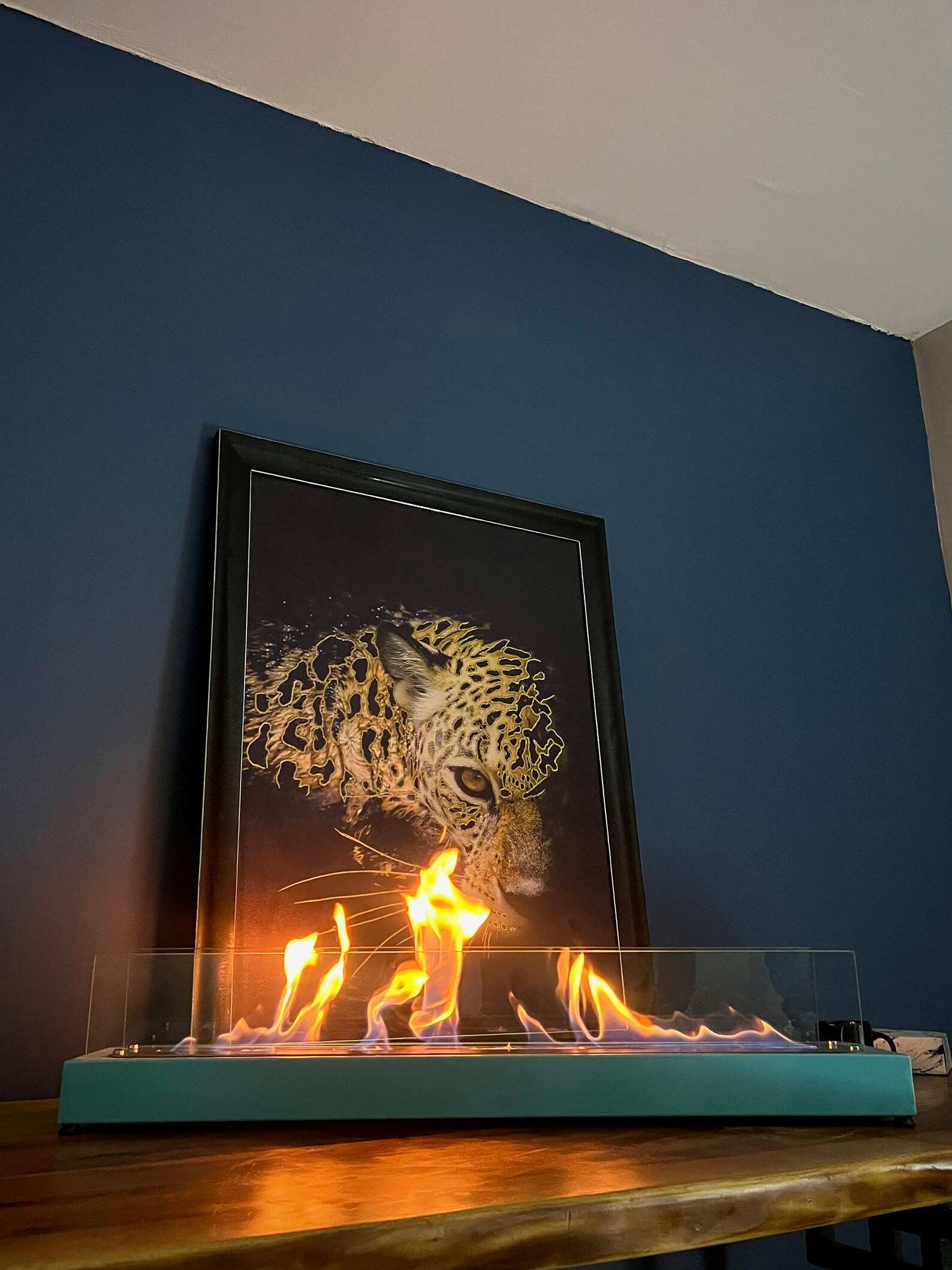 Handmade Table Top Fireplace Turquoise Fire Pit Bioethanol Fireplace ...