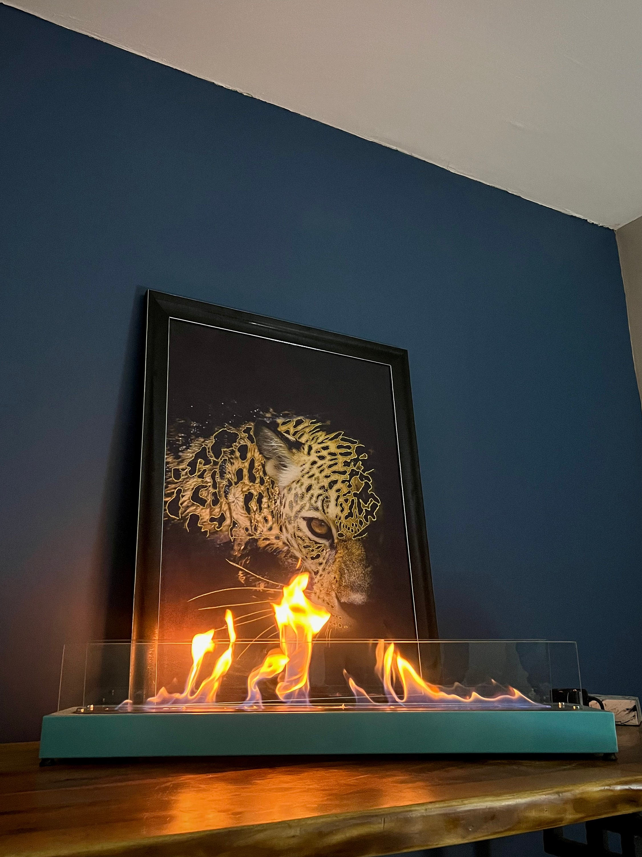 Handmade Table Top Fireplace Turquoise Fire Pit Bioethanol Fireplace ...