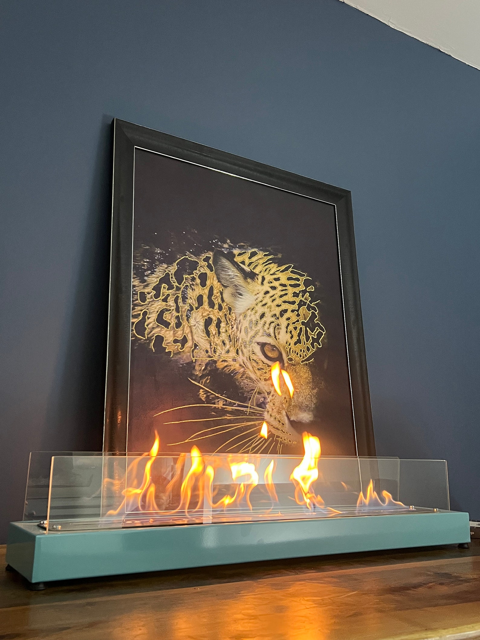 Handmade Table Top Fireplace Turquoise Fire Pit Bioethanol Fireplace ...