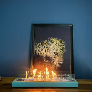 Handmade Table Top Fireplace - Turquoise Fire Pit - Bio Ethanol - Metal ...