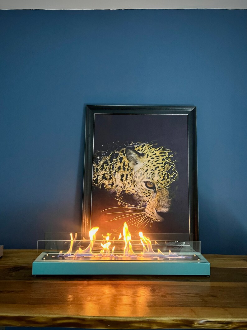 Handmade Table Top Fireplace Turquoise Fire Pit Bioethanol Fireplace ...