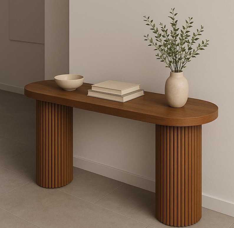 Modern Fluted Leg Console Table – Handmade Solid Wood Entryway Table ...