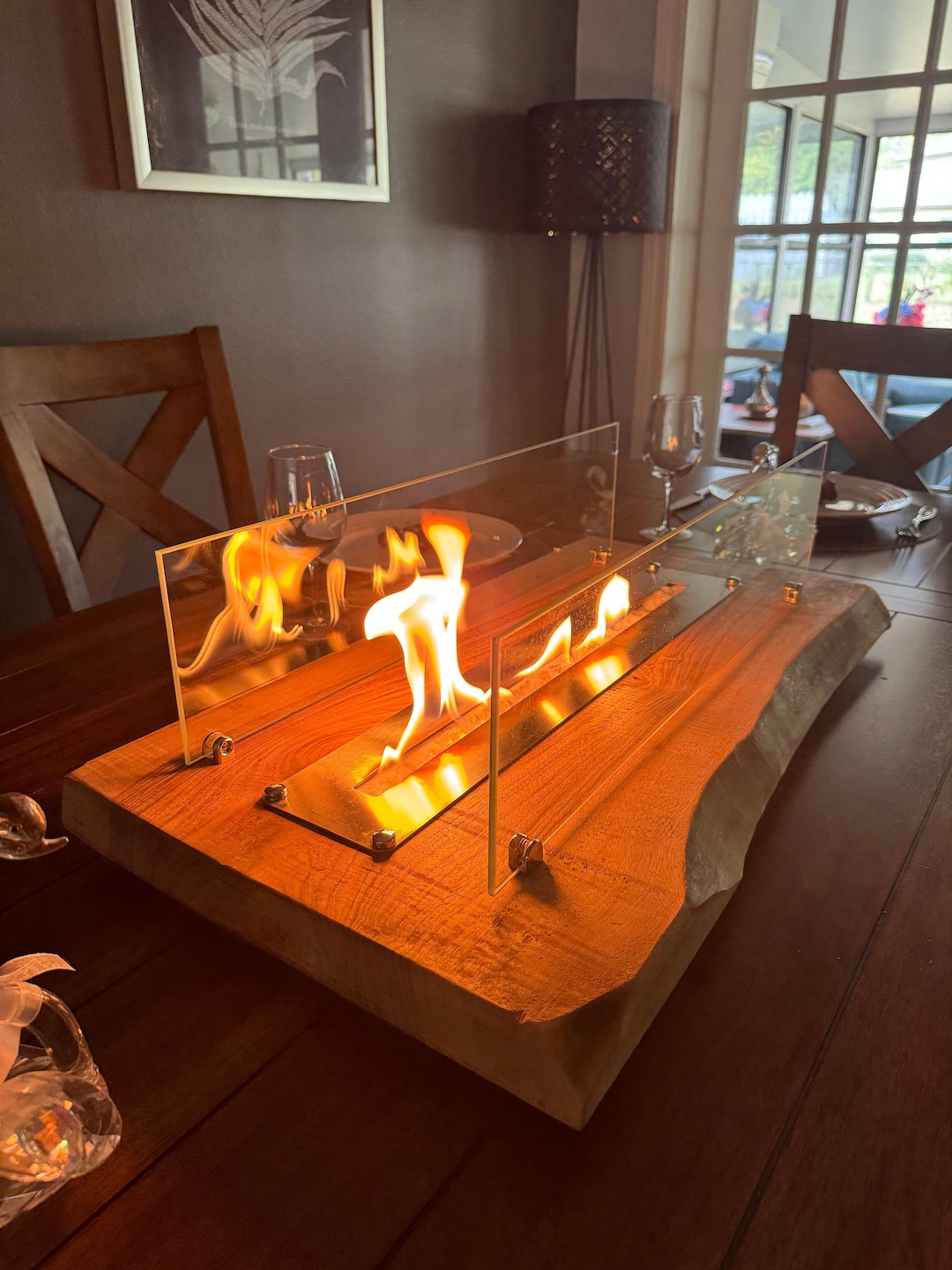 Mega Large Walnut Tabletop Fire Pit – Oversized Smokeless Bio Ethanol ...
