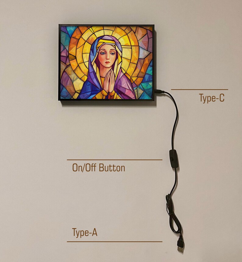 Virgin Mary LED Wall Light – Stained Glass Style Frame With Backlit Art ...