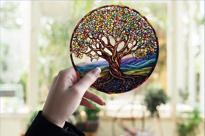 Stained Glass Style Acrylic Tree of Life Suncatcher, Acrylic Window ...