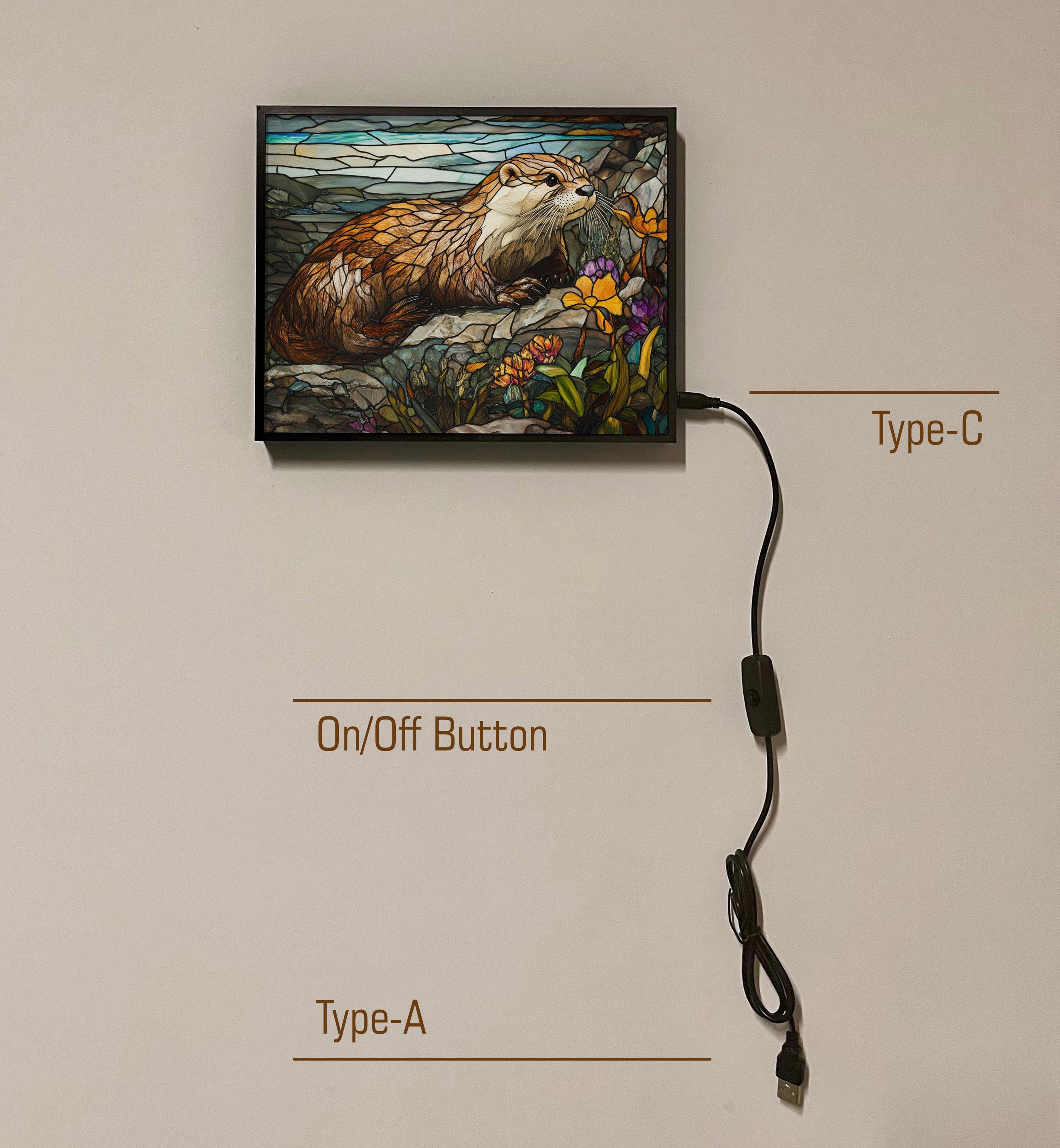 The Otter LED Wall Light – Stained Glass Style Frame With Backlit Art ...