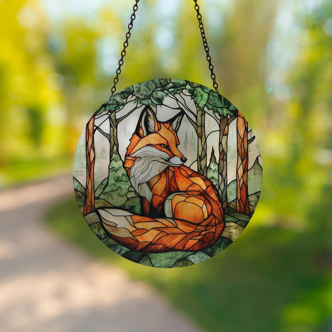 Stained Glass Style Acrylic Fox in Forest Suncatcher, Acrylic Window ...