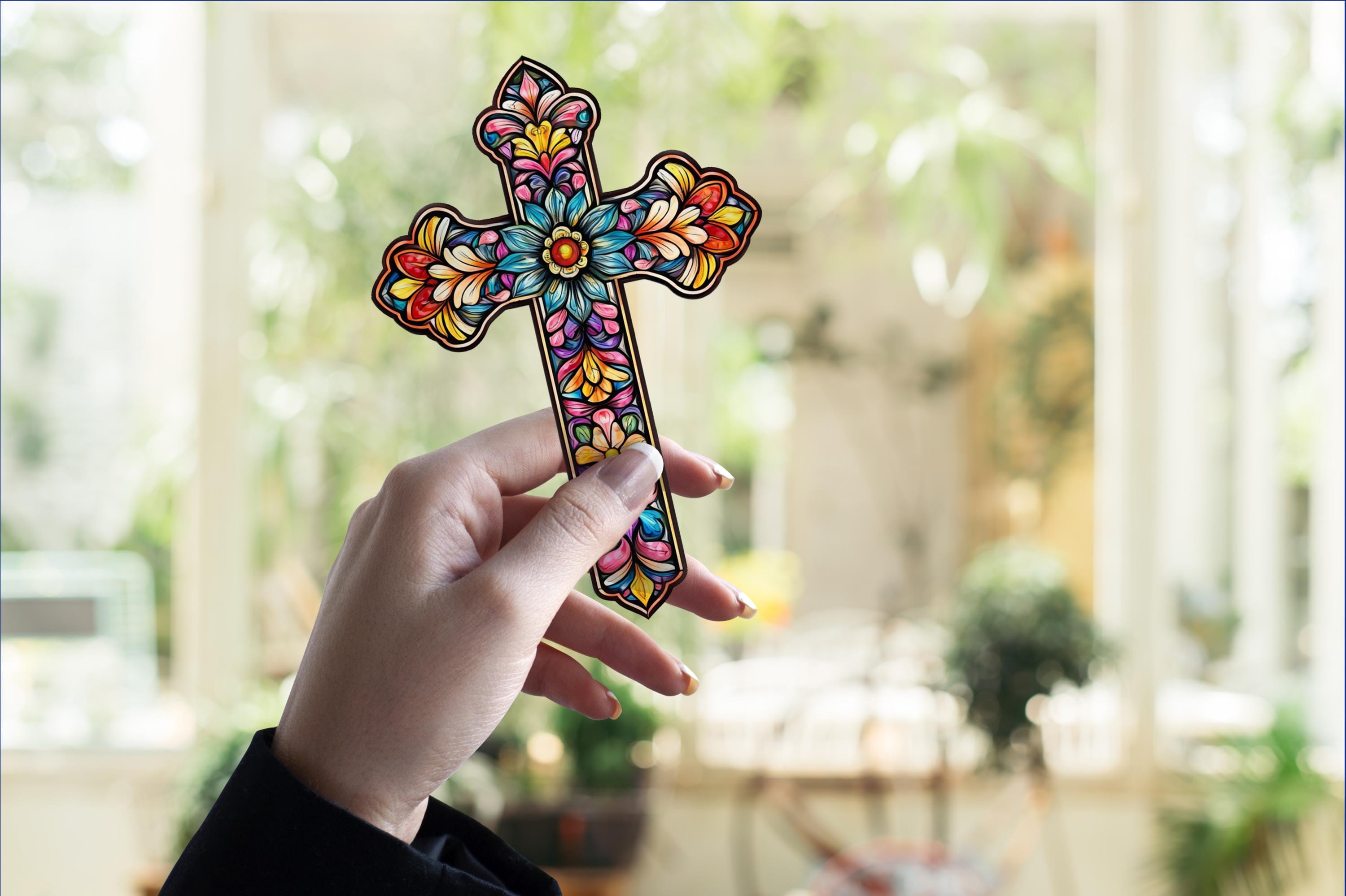 Stained Glass Style Acrylic Cross Suncatcher, Acrylic Window Hangings ...