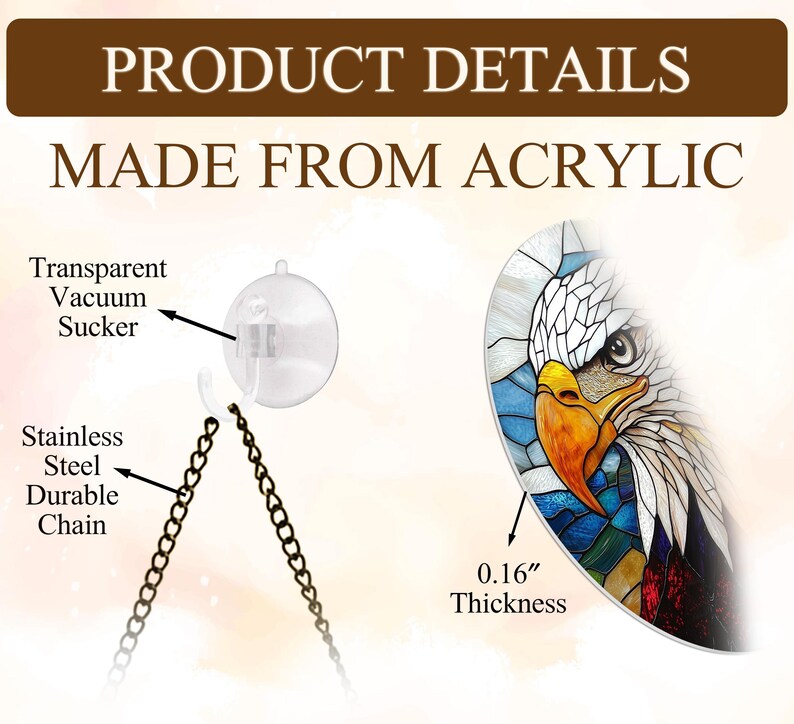 Stained Glass Style Acrylic Bald Eagle Suncatcher, Acrylic Window Hangings, Eagle Window Hanging ...